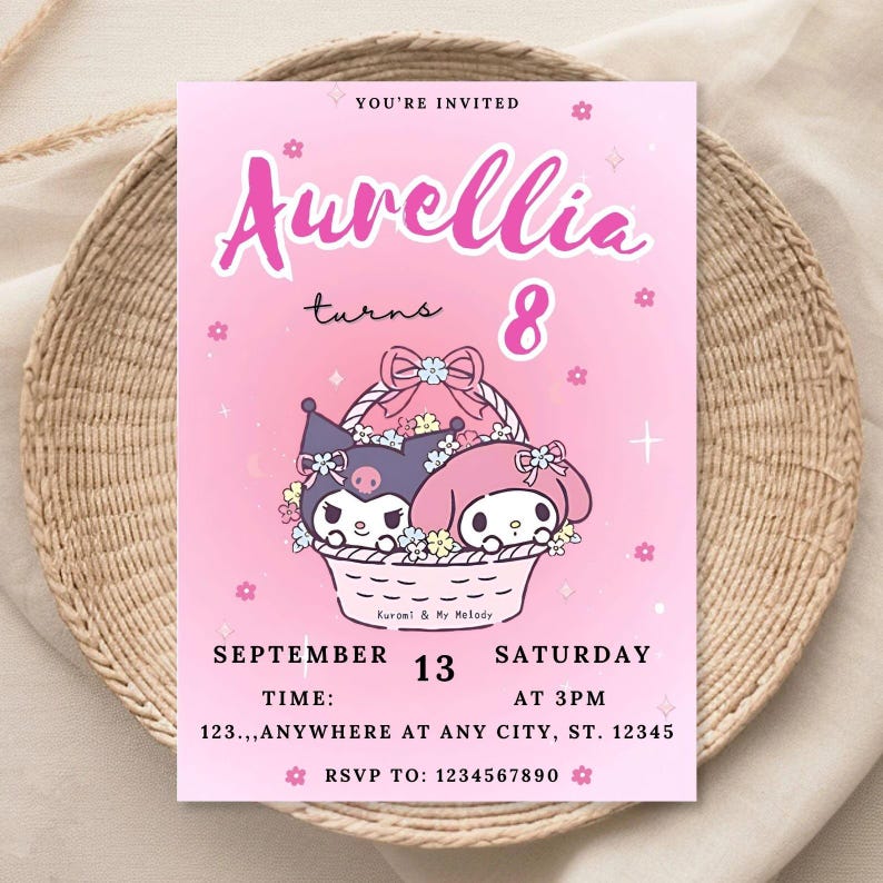 Digital Editable Kawaii Cat Invitation Template, Digital Editable Kitty ...