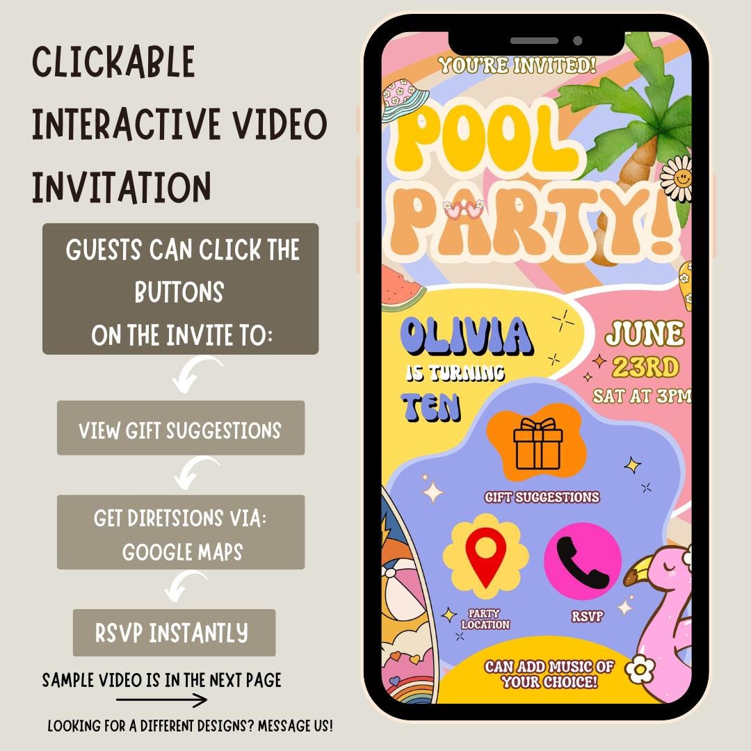 Editable Preppy Pool Party Girl Birthday Invitation Preppy Birthday ...