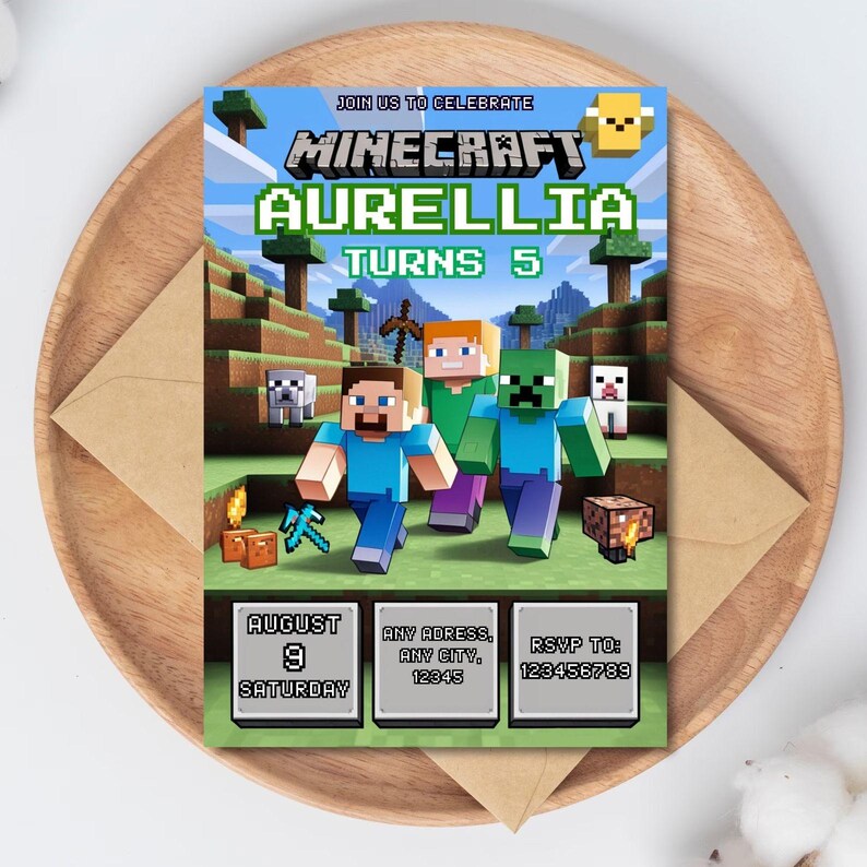 Editable Minecraft Birthday Invitation, Minecrafter Birthday ...