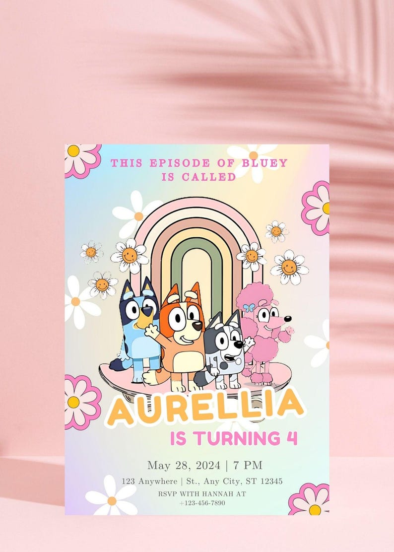 Editable Girl Bluey Birthday Invitation Template, Printable Bluey ...