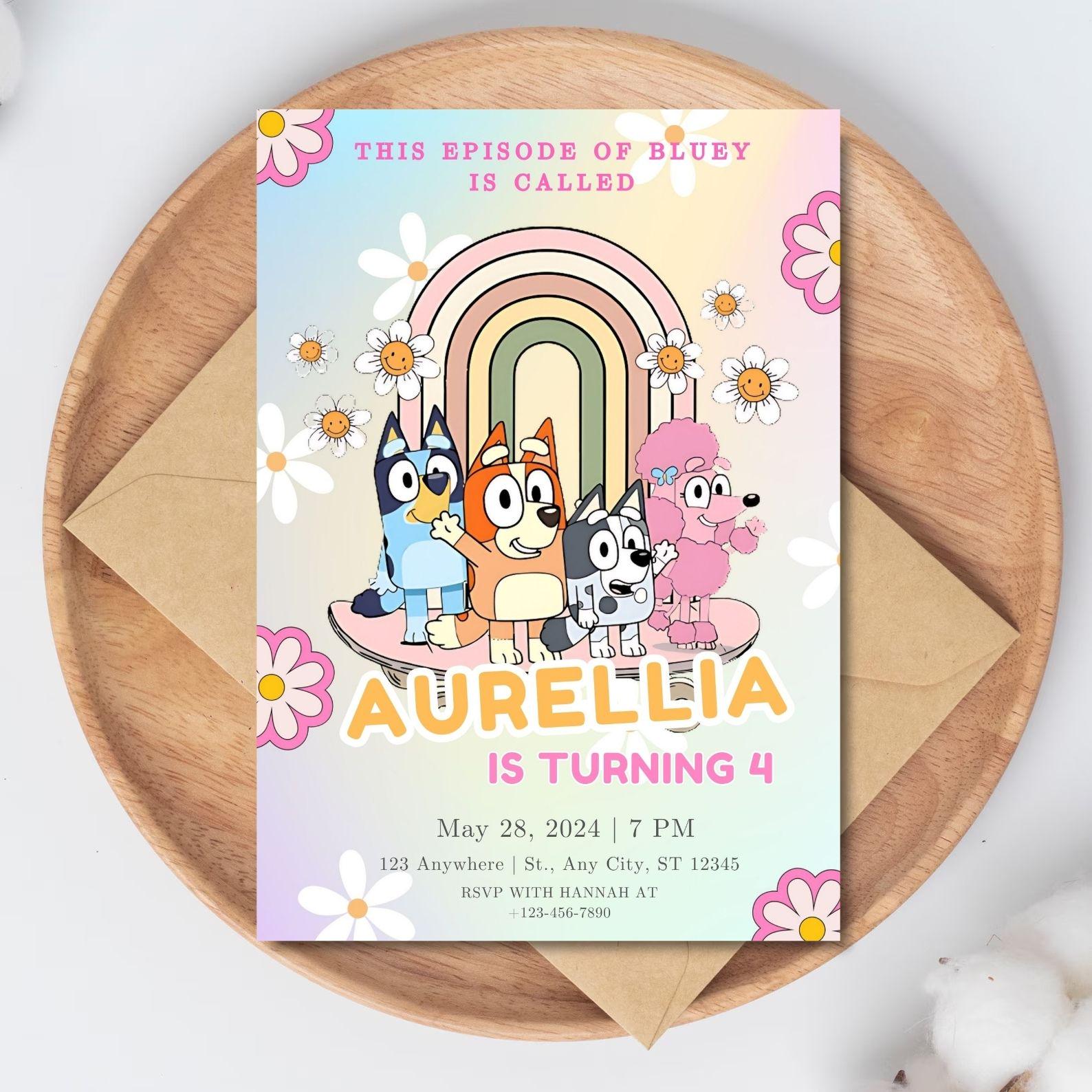 Editable Girl Bluey Birthday Invitation Template, Printable Bluey ...