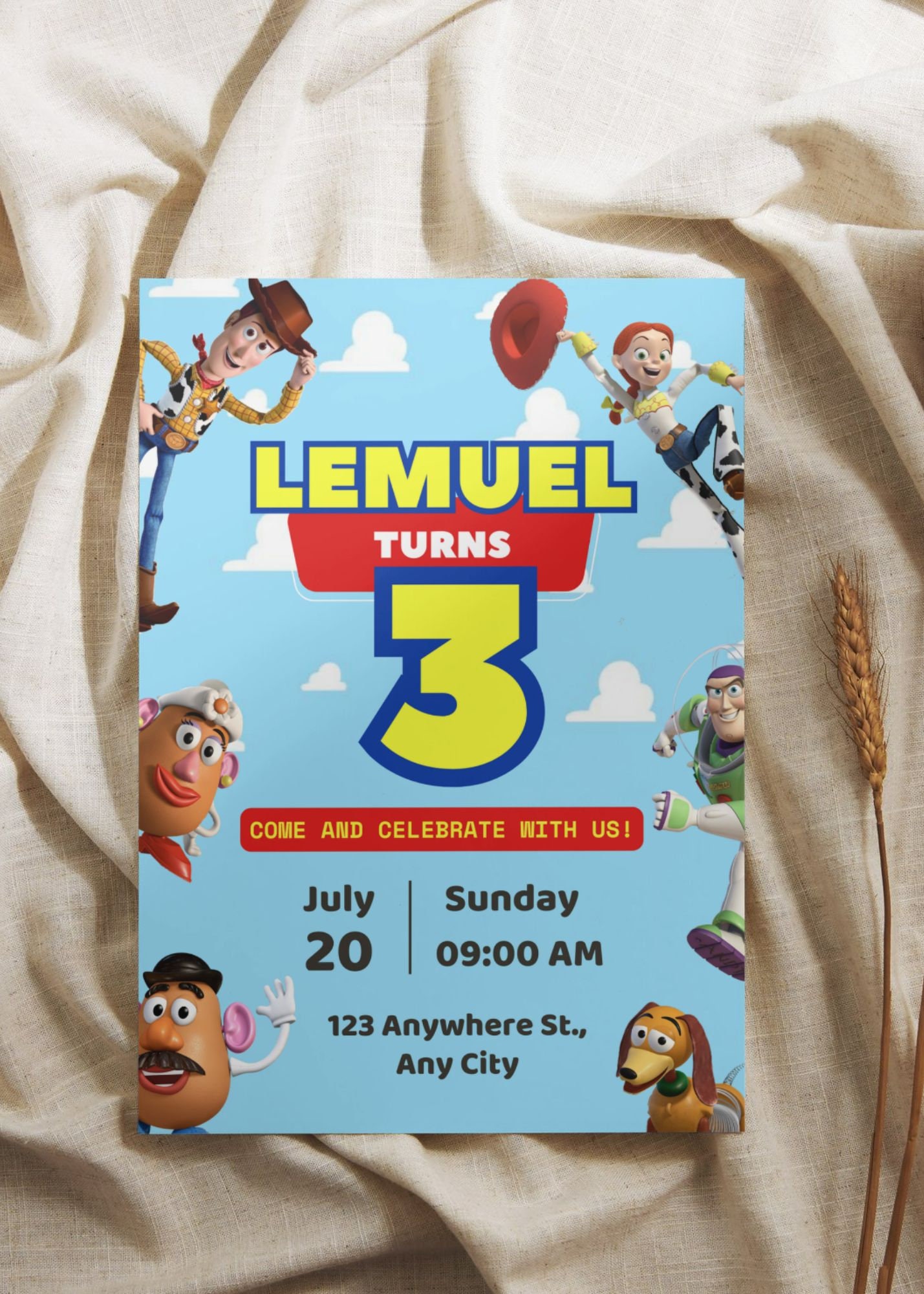 Toy Story Digital Invitation, Toy Story Birthday Party, Kids Digital ...