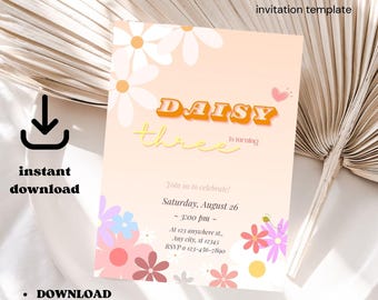 Daisy First Birthday Invitation Retro Daisy 1st Birthday Invite Groovy ...