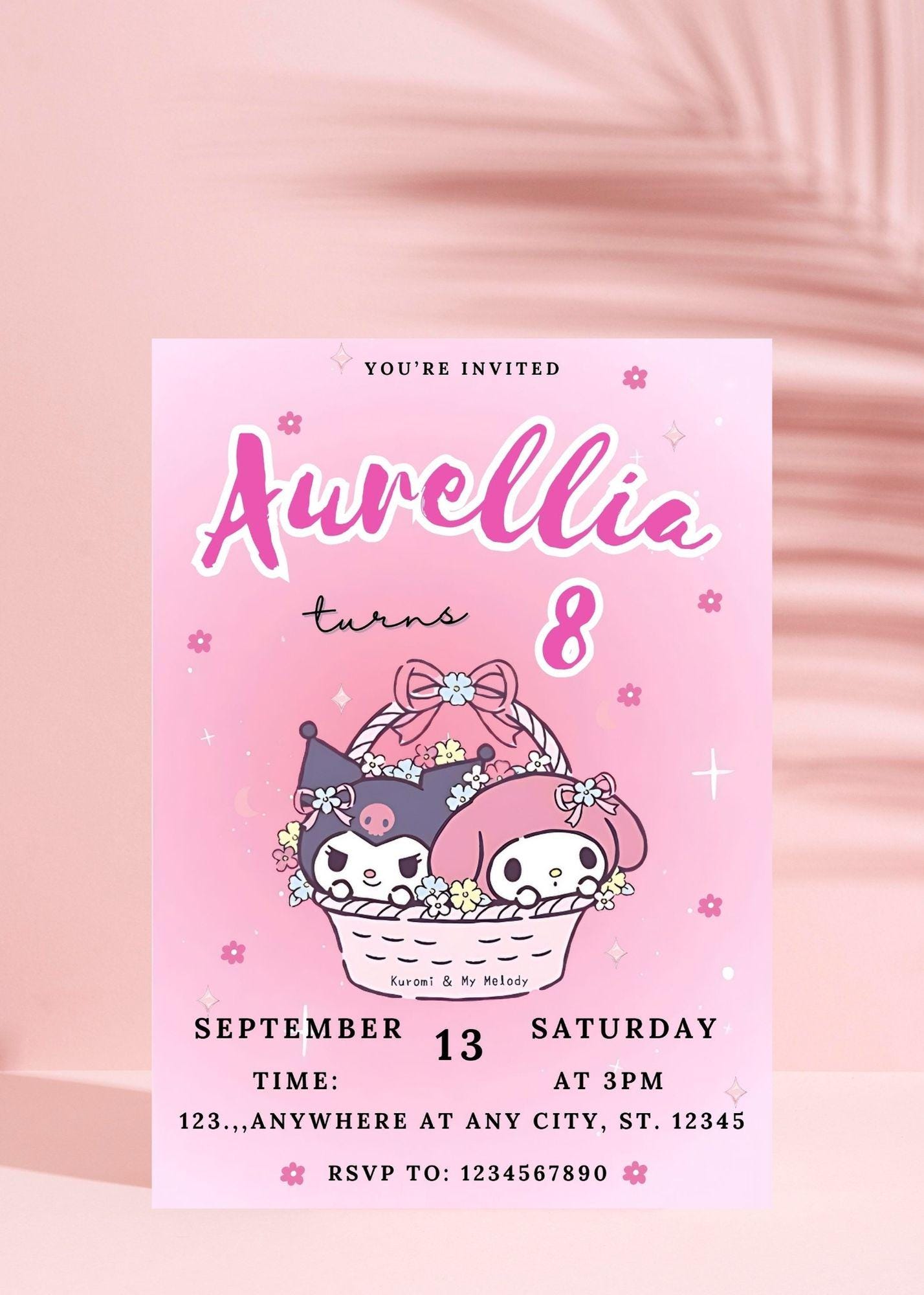 Digital Editable Kawaii Cat Invitation Template, Digital Editable Kitty ...