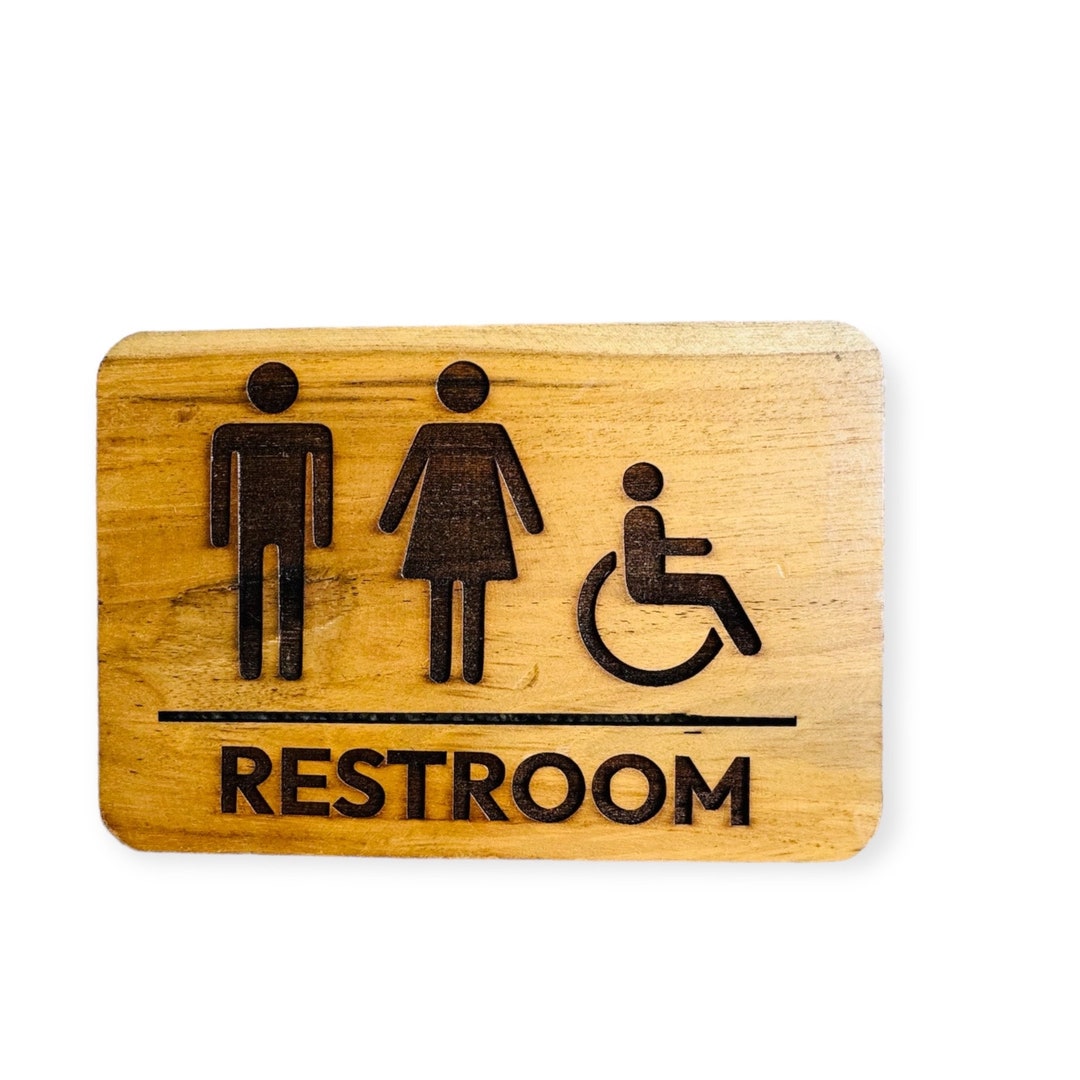 Wooden Rectangular Laser Engraved Toilet Signs for Male Female Kids ...