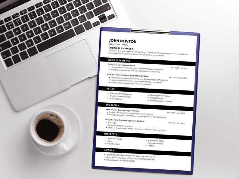 Professional Resume Template, Black & White With Cream Touch, Unique ...