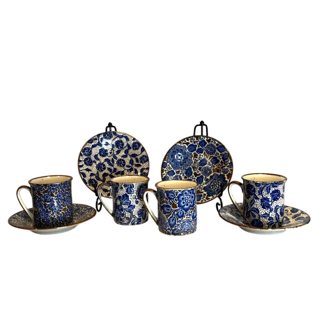 VTG Takashi San Franciso Floral Pottery Blue Brown White Espresso ...