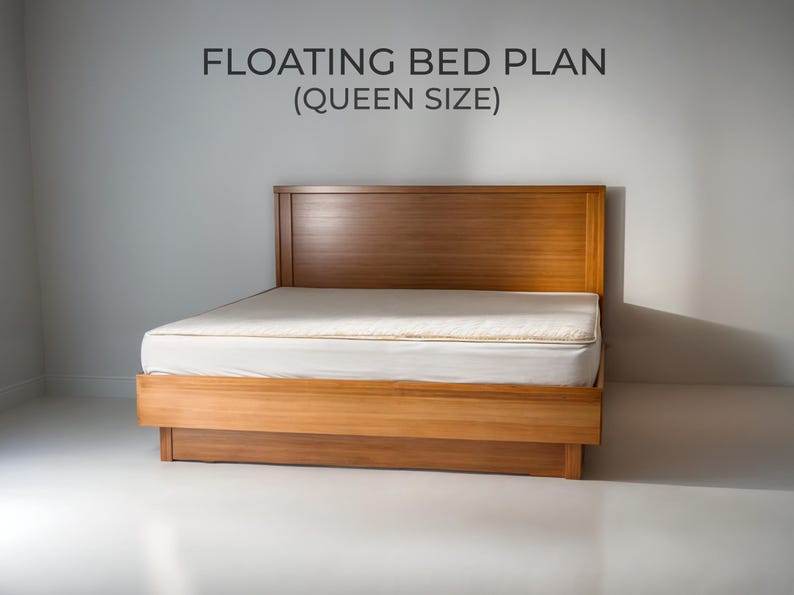 DIY Floating Bed Frame Build Plan Queen Size Floating Bed Minimalist Bed Frame Woodworking Plans ...