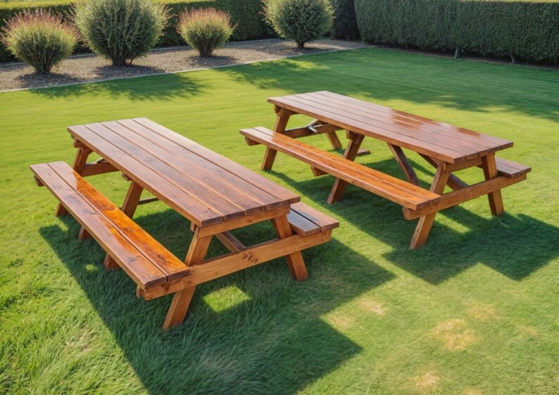 Picnic Table Plans- 8ft Picnic Table- DIY Picnic Table- Bench Plan ...