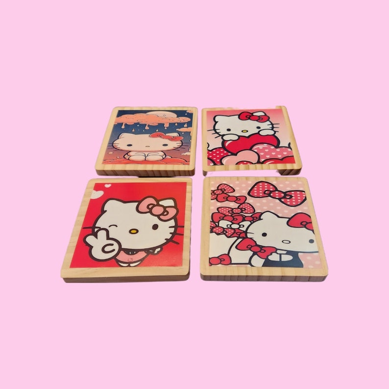 Square Wooden Coasters Hello Kitty - Etsy