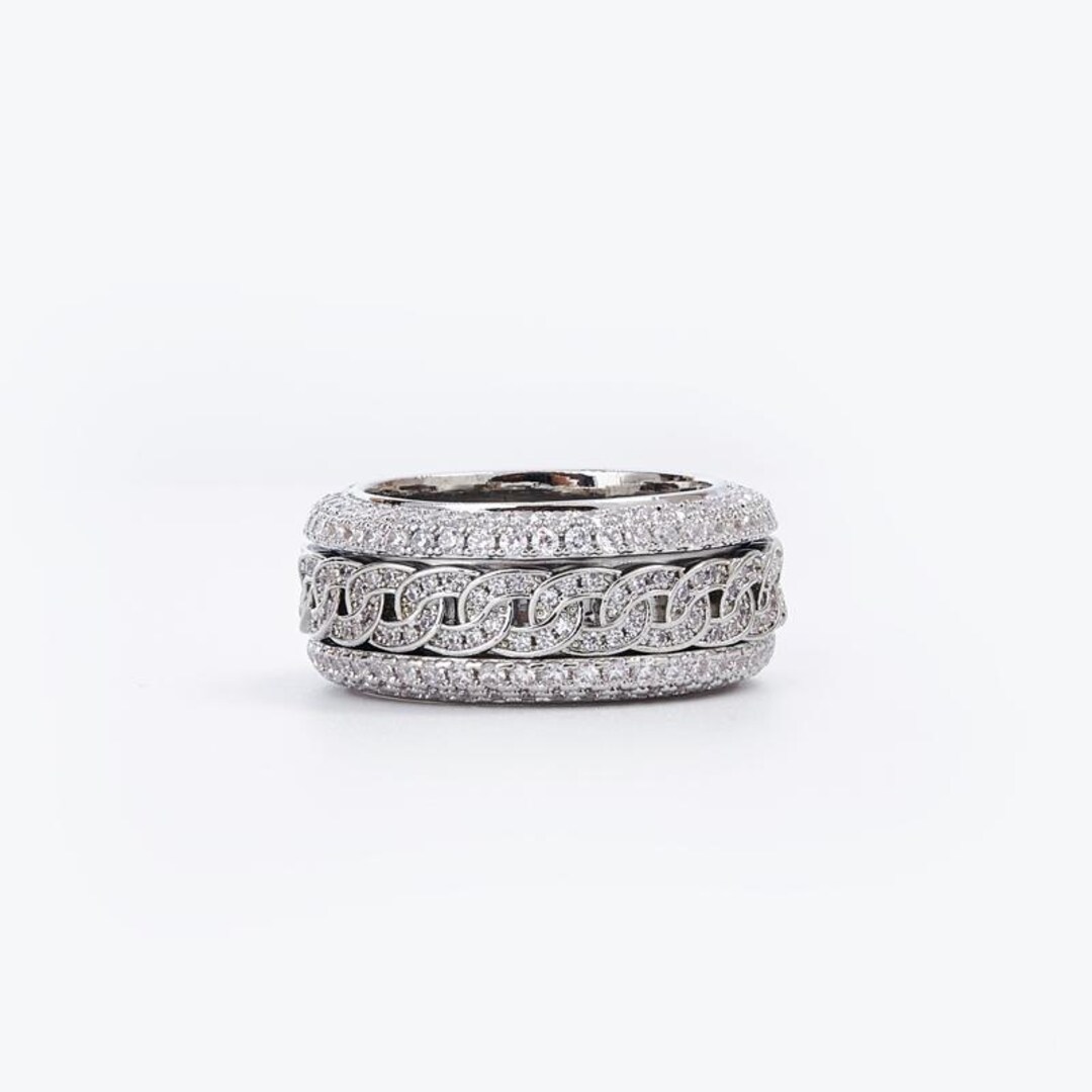 Mens Diamond Revolving Ring Rotating Iced Out Ring Luxury Hip Hop ...