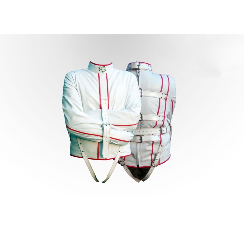 Heavy Duty White With Red Piping Real Leather Straitjacket - BDSM - 3 ...