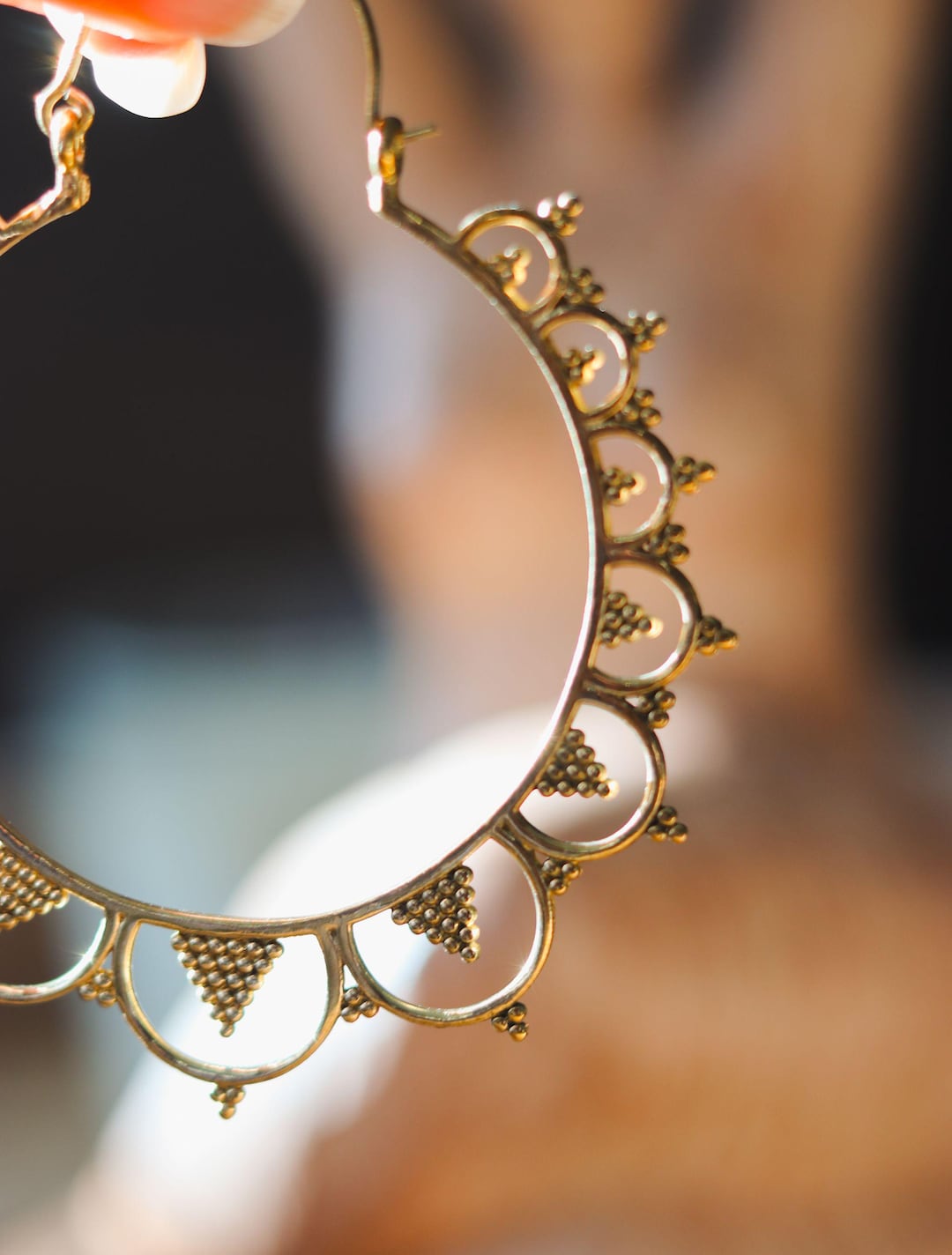 Mandala Handcrafted Pure Brass Hoops, Boho Tribal Earrings, Oversized ...