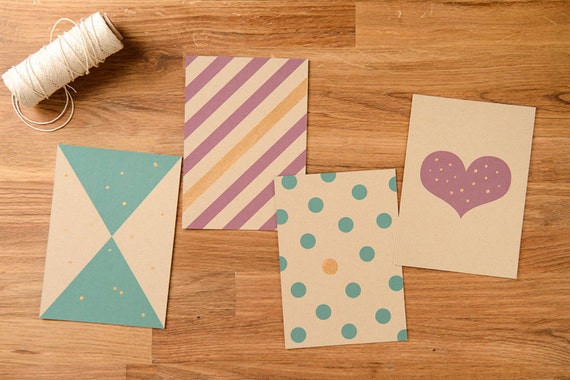 Items similar to Geometric shapes and gold paint - Postcard Set of 4 on ...