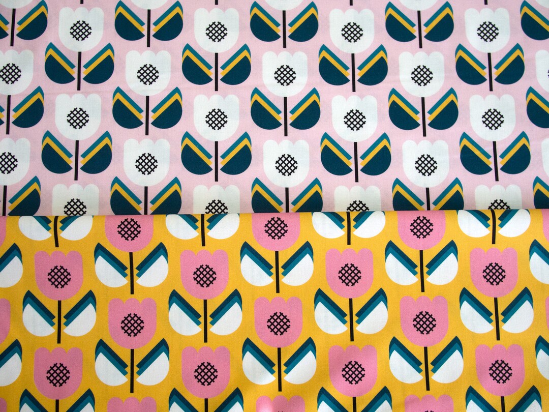 Retro Rove Tulips Fabric by the Half Yard by LEMONNI X FIGO Fabrics - Etsy