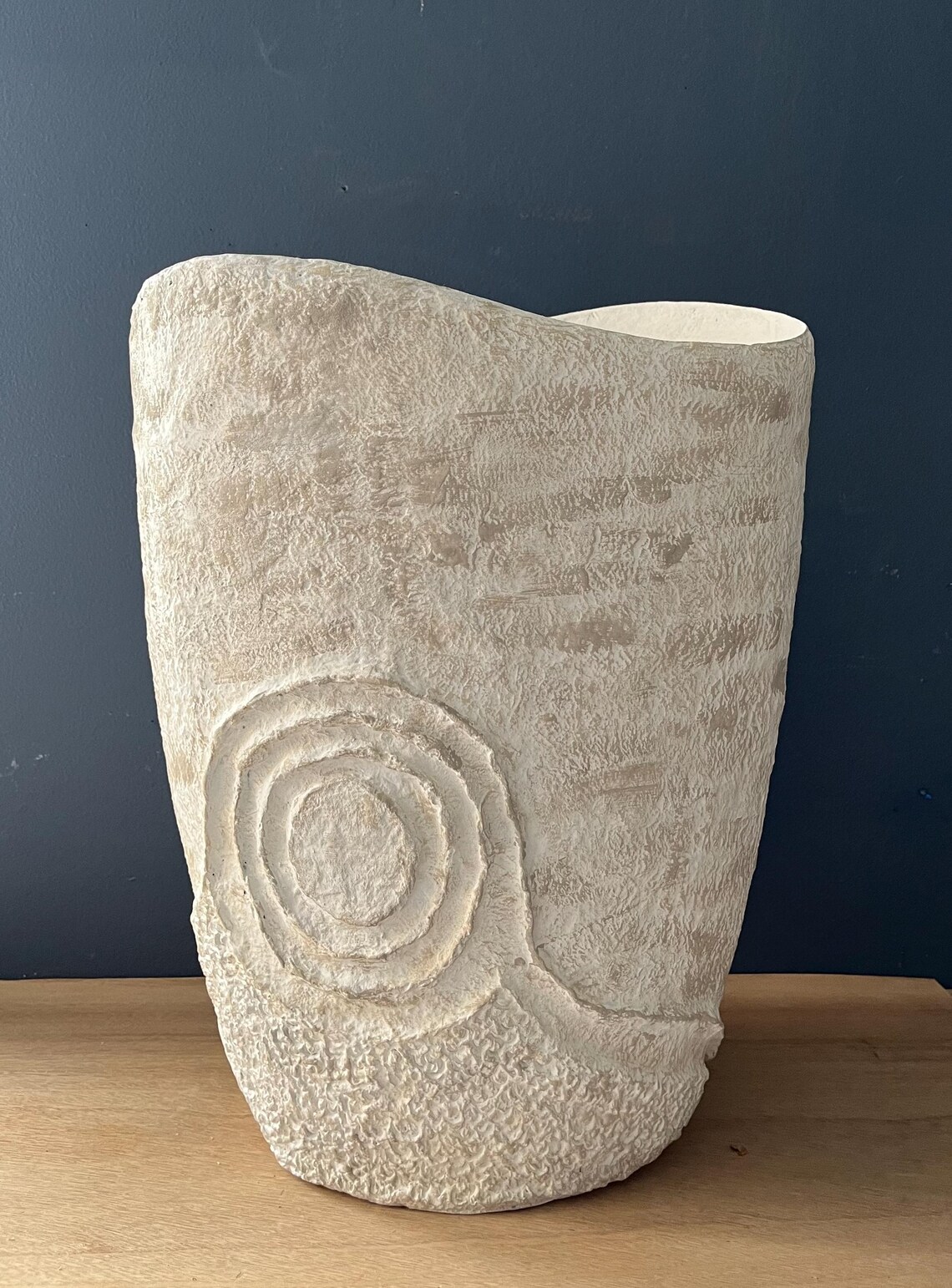 Tall Paper Mache Vase - Oval Floor Vase - Coastal Style Vessel- Paper ...