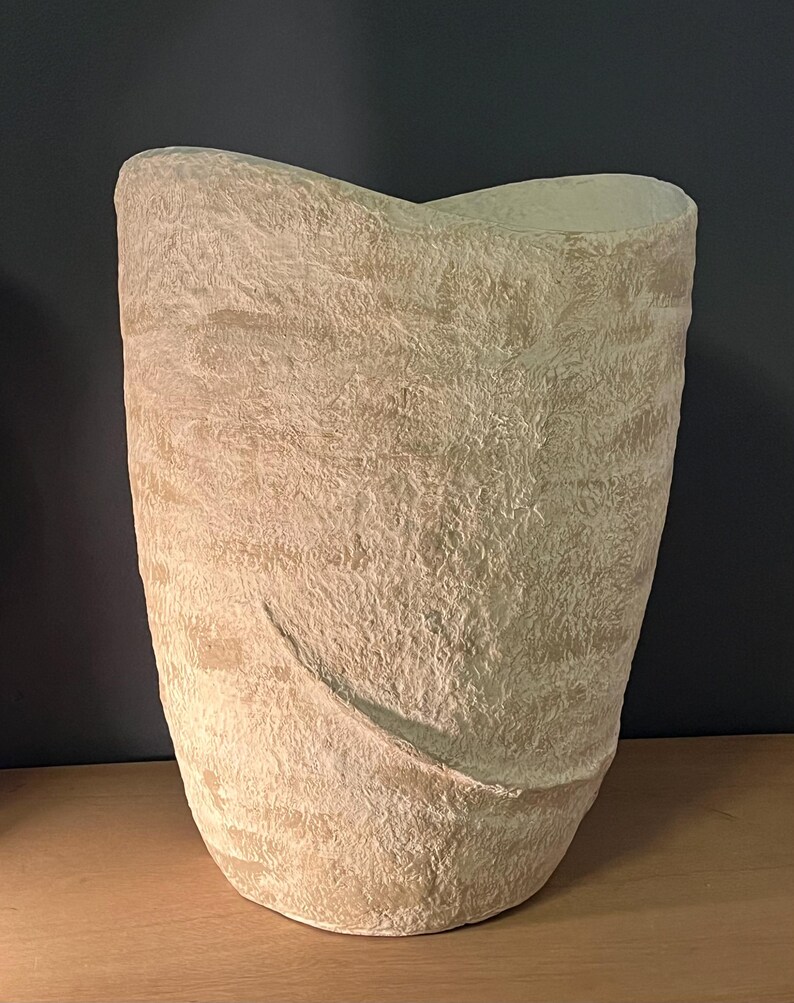 Tall Paper Mache Vase - Oval Floor Vase - Coastal Style Vessel- Paper ...