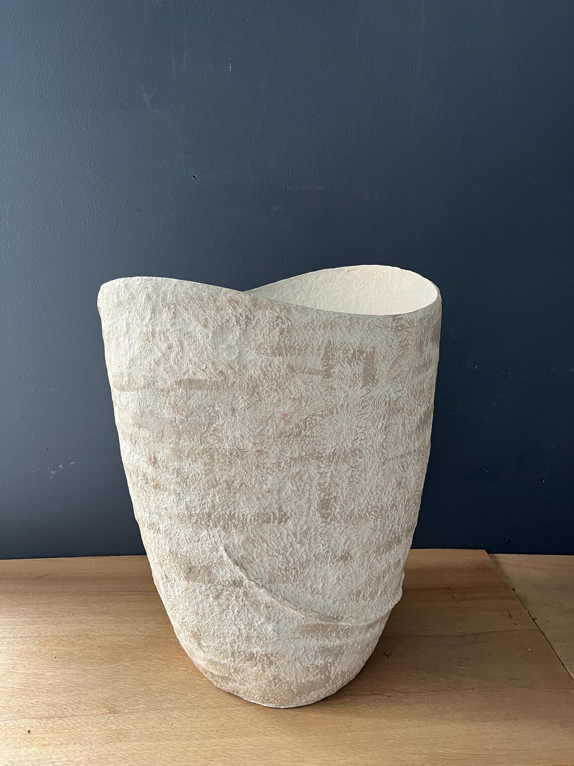 Tall Paper Mache Vase - Oval Floor Vase - Coastal Style Vessel- Paper ...