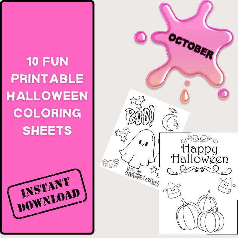 10 Printable Halloween Coloring Pages for Kids | Instant Download | Fun ...