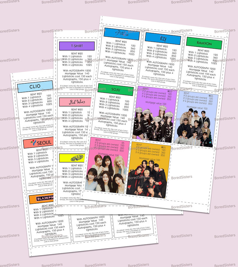 Monopoly K-pop imprimible, BTS, StrayKids, IVE, juegos de mesa K-pop ...