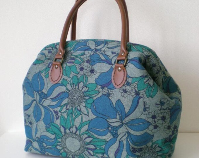 Denim Boston Bag Large Flower in Blue Green - Etsy