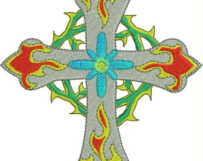 Tattoo Inspired Flaming Cross Embroidery Design Files - Etsy