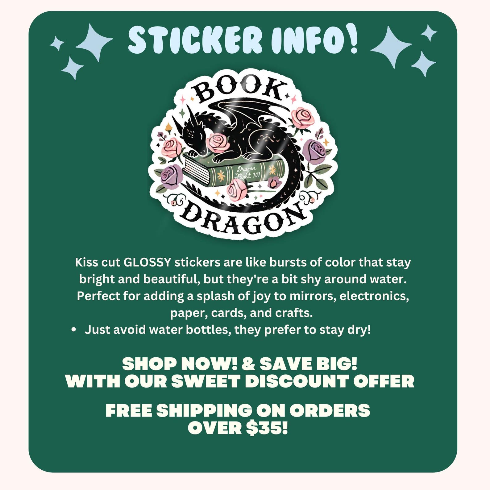 Book Dragon Sticker | Cute Fantasy Romance Dragon Reader Gift | Cute ...