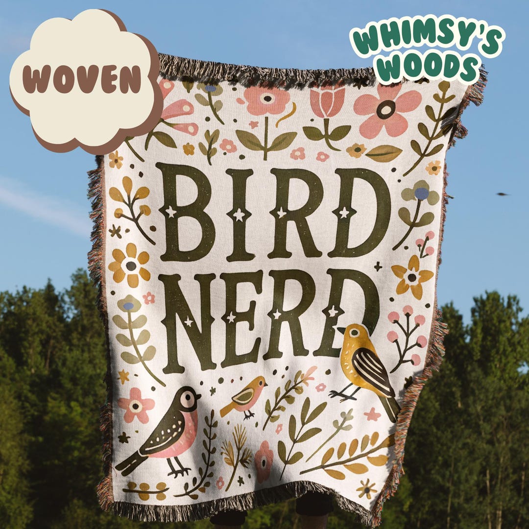 Vintage Bird Nerd Floral Woven Blanket | Cute Retro Cotton Throw | Cozy ...