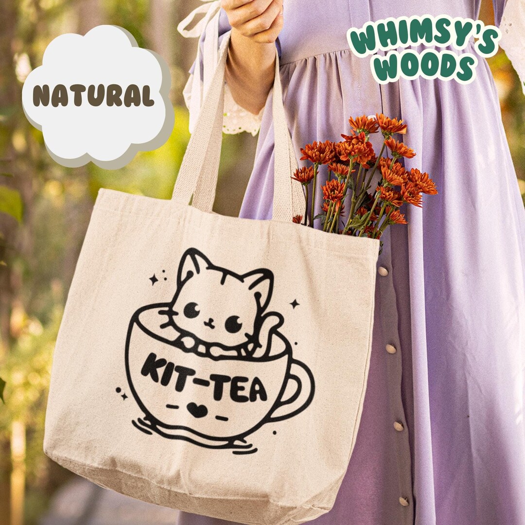 Cute Kitten Tea Lover Tote Bag, Kit-tea Canvas Bag, Adorable Cat Teacup ...