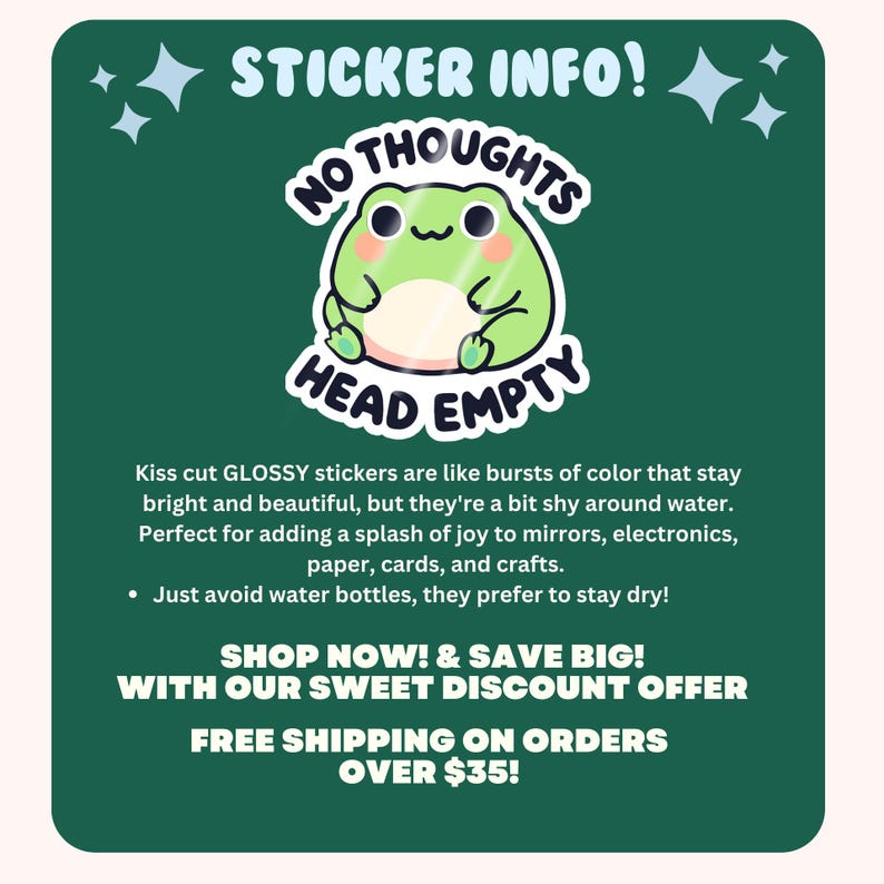 No Thoughts Head Empty Frog Kiss Cut Sticker - Kawaii Frog Sticker, Cute Frog Sticker, Adorable ...