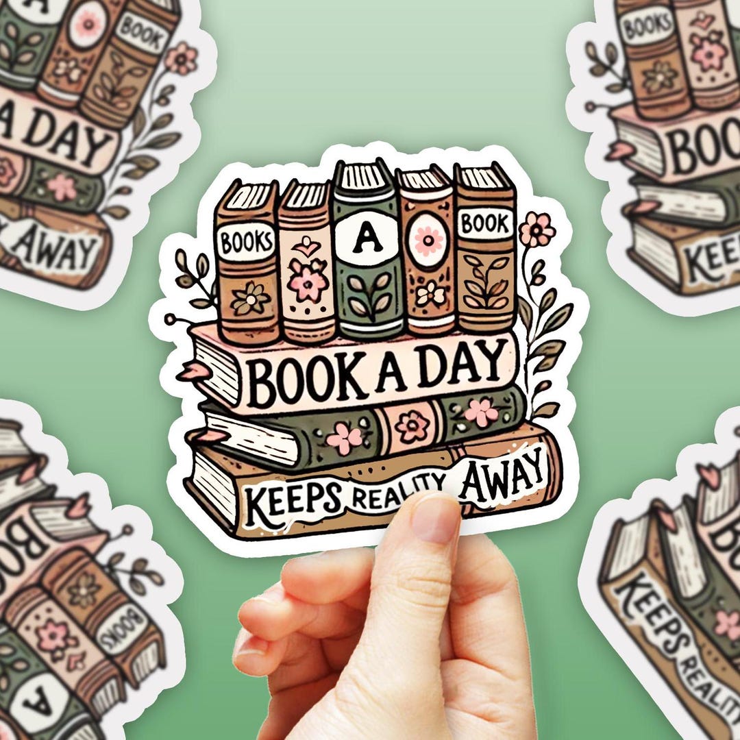 A Book A Day Keeps Reality Away Sticker | Vintage Cottagecore Books ...