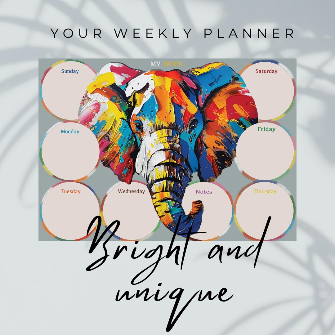 Weekly Planner for Children and Adults, Animal Theme With Elephant, US ...