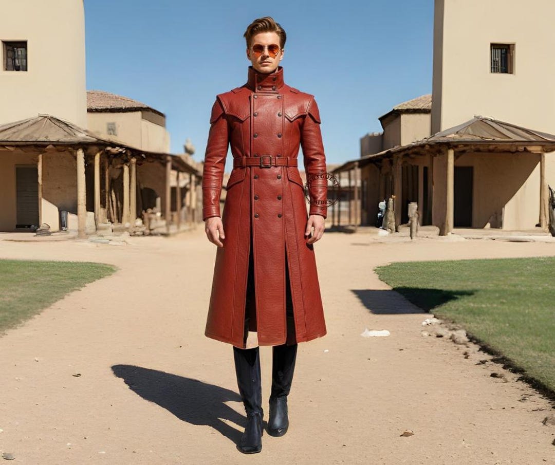 Handmade Red Leather Trench Coat for Men - Goth Duster Jacket for ...