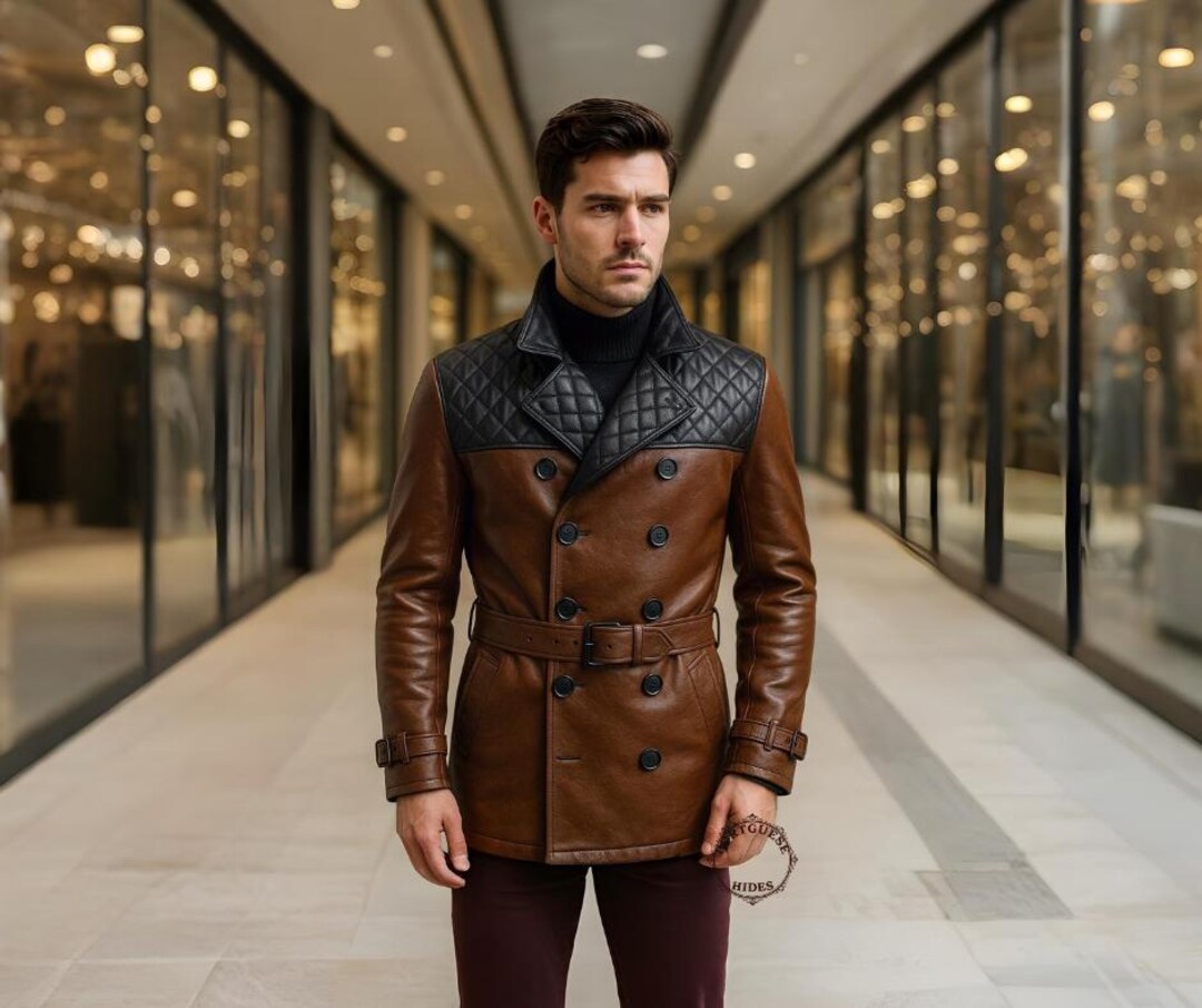 Men's Quilted Leather Steampunk Trench Coat - Distressed Brown Gothic ...