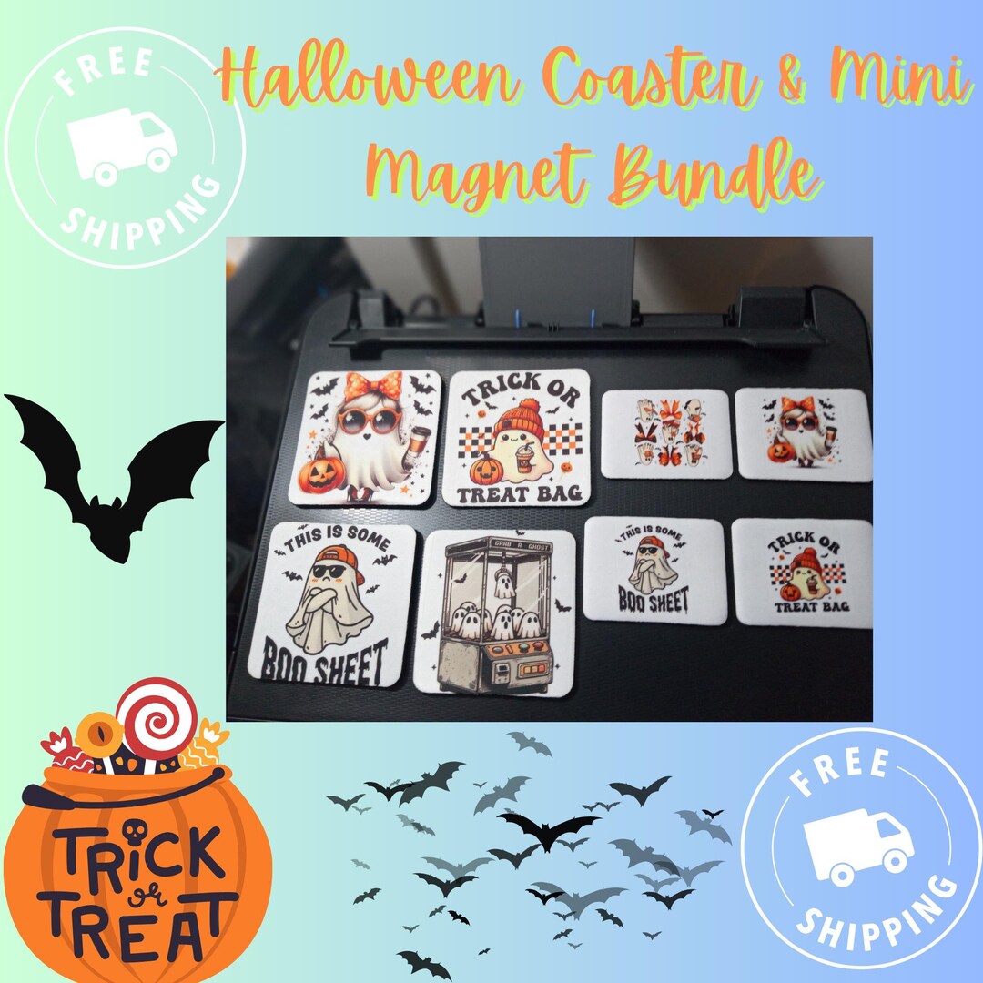 Halloween Coaster Set Ghost Coaster Halloween Sublimation Round Car ...