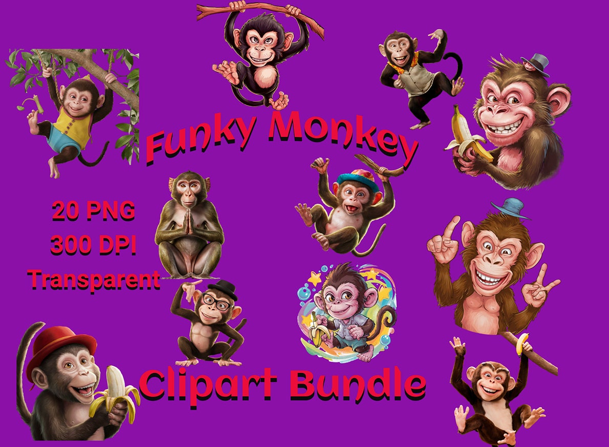 Funky Monkey Clipart Bundle Ape Clipart Cute Monkey Clipart Cartoon ...