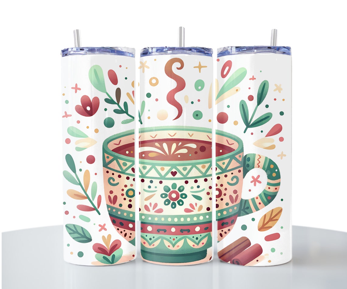 Boho Tea Cup Tumbler Wrap Design ONLY PNG Boho Clipart Boho Rainbow ...