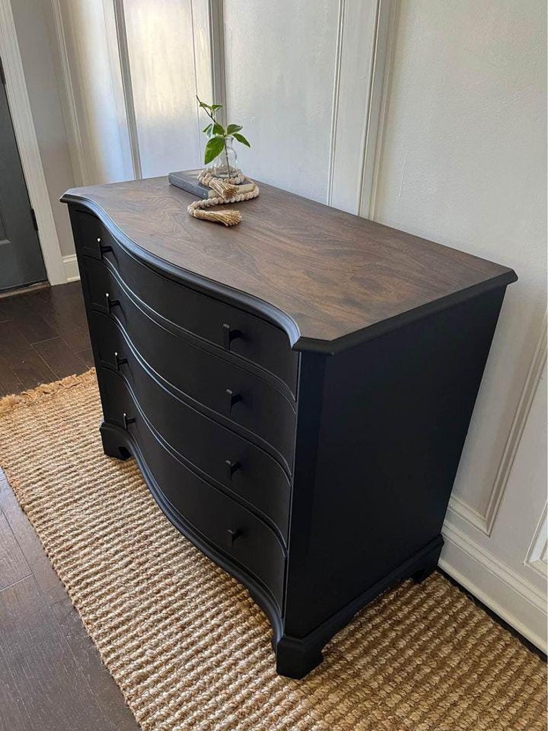 SOLD** Vintage, Black 4-drawer Dresser | Paint + Stain Combo - Etsy