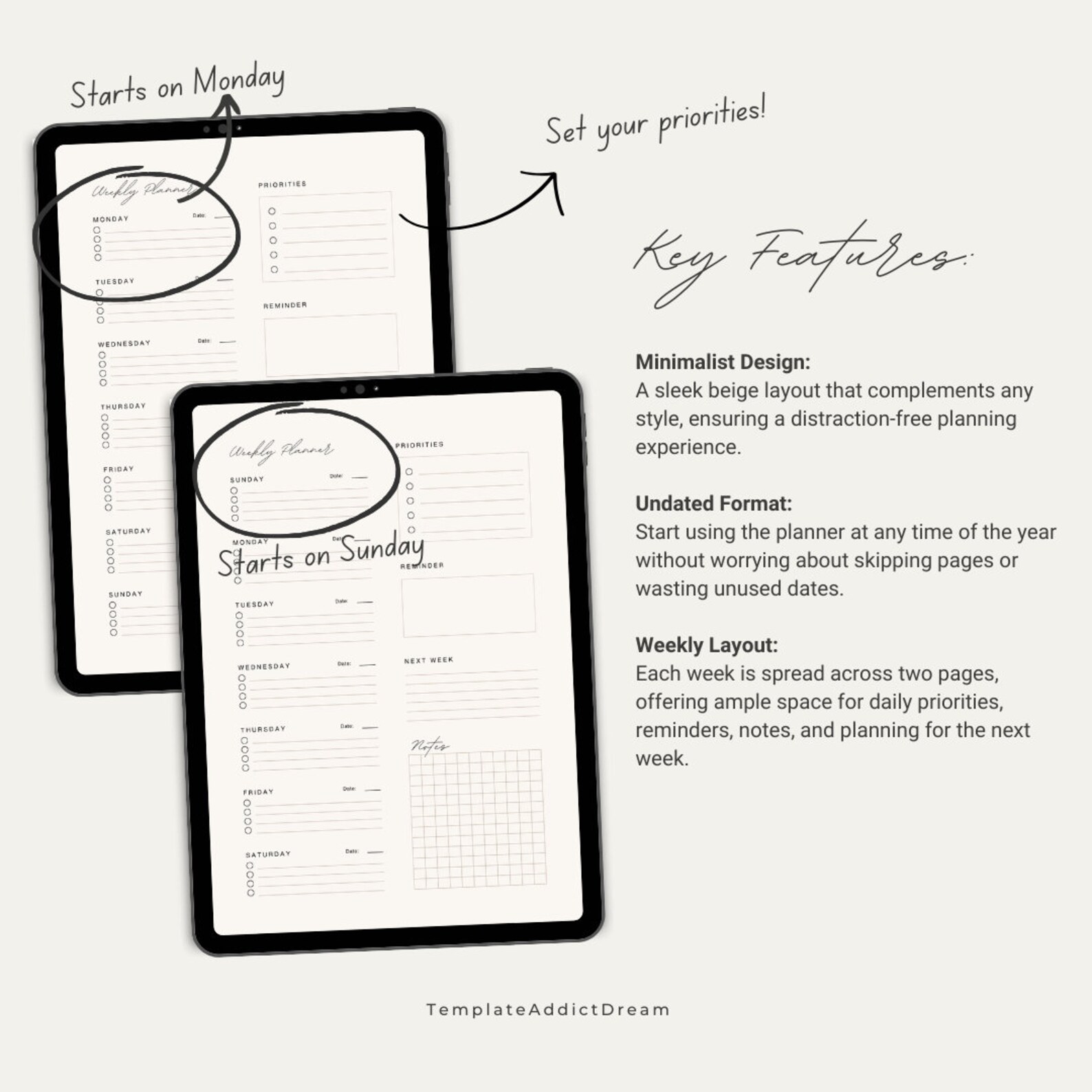 Undated Beige Minimalist Weekly Planner - Etsy