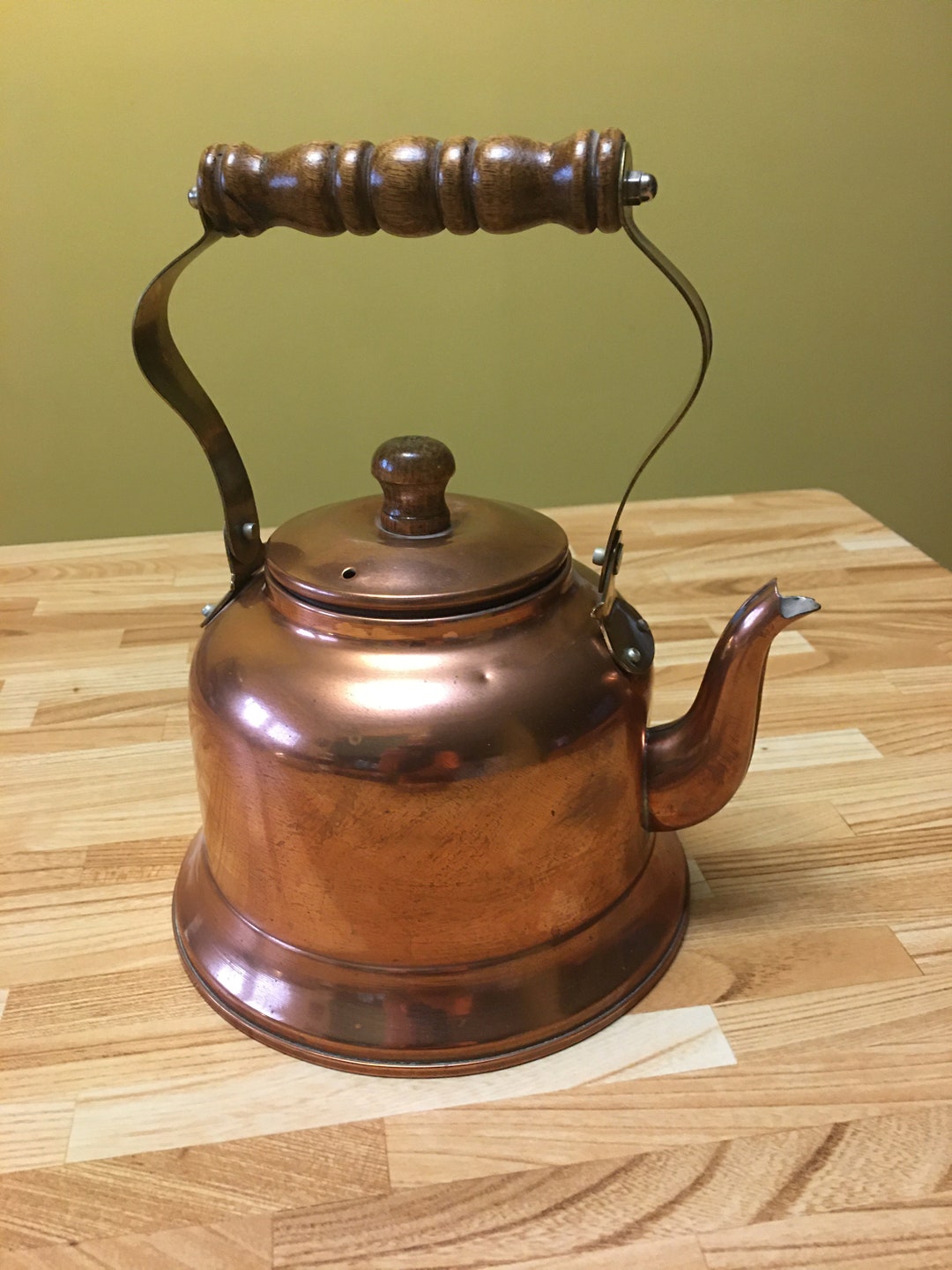 Vintage Copper Tea Kettle Tea Pot With Wooden Handle - Etsy