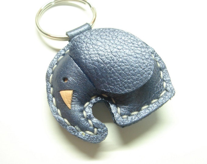 Laura the Elephant Leather Keychain Blue - Etsy