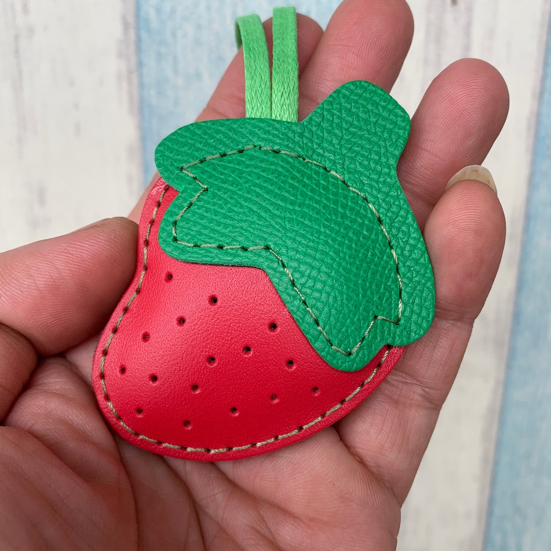 Small Size - Strawberry Leather Charm ( Red , Green ) - Etsy