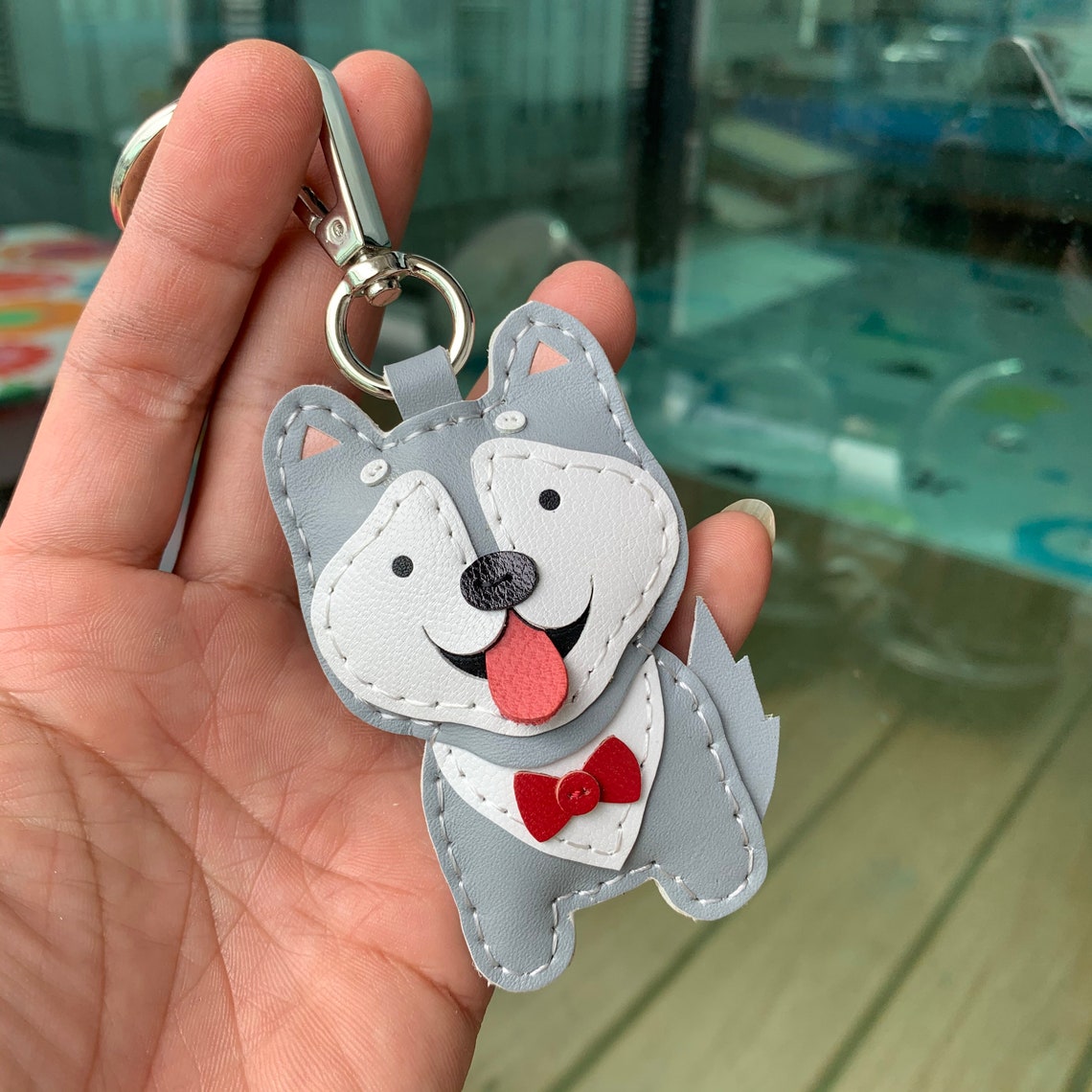 Small Size Lucy the Husky Cowhide Leather Charm With Lobster | Etsy