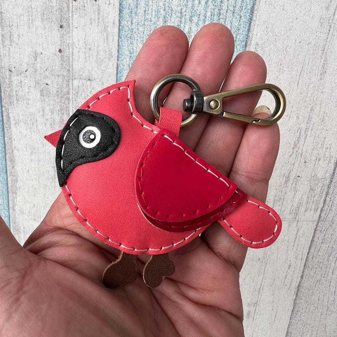 Small Size Eco the Cardinal Leather Bagcharm Red - Etsy