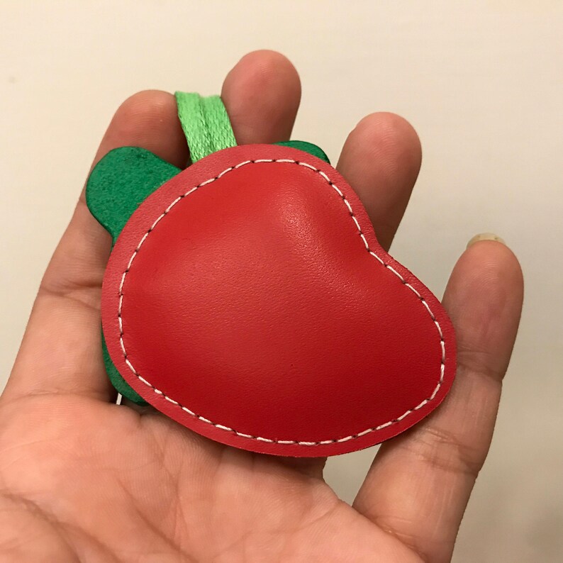 Small size Strawberry leather charm Red Green | Etsy