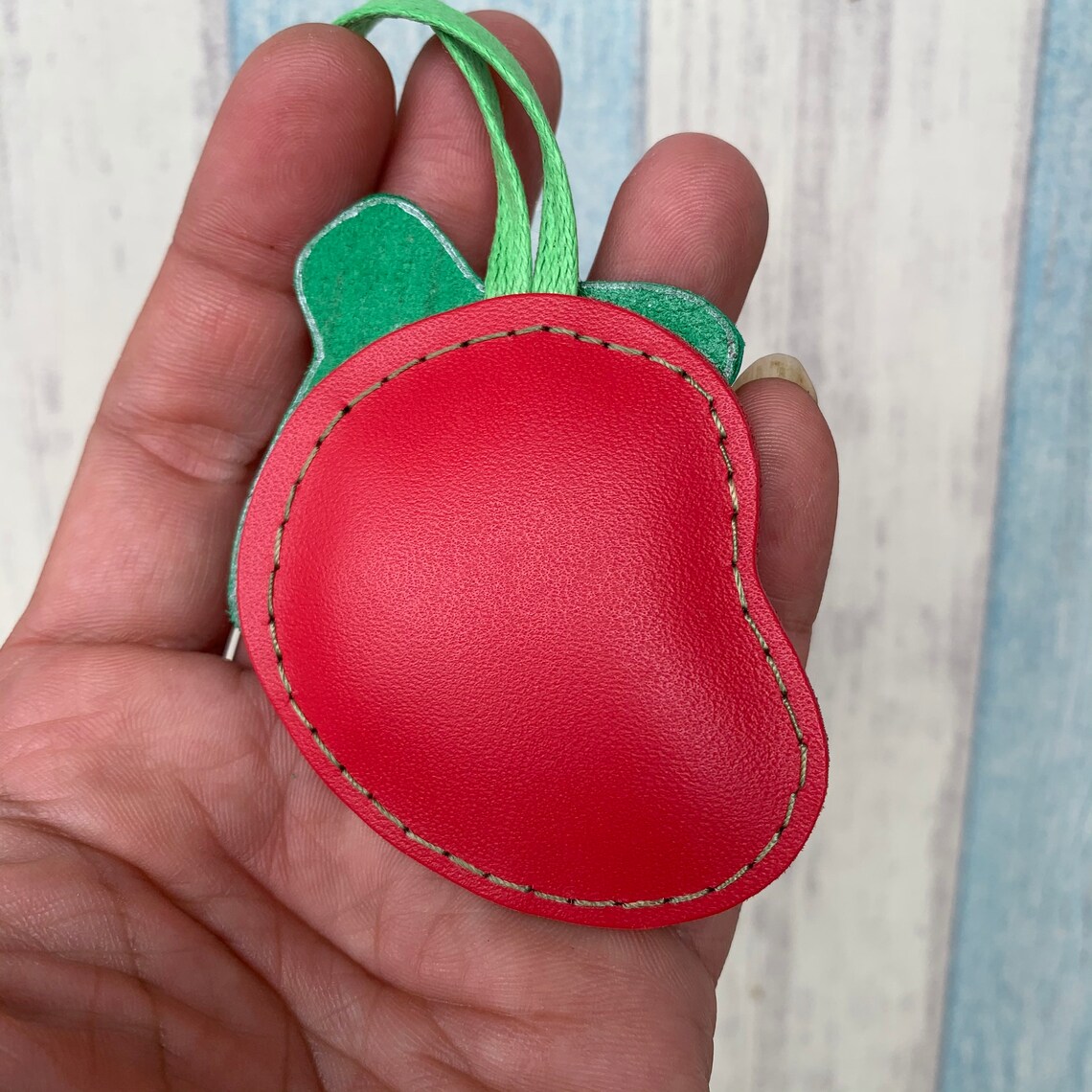 Small size Strawberry leather charm Red Green | Etsy