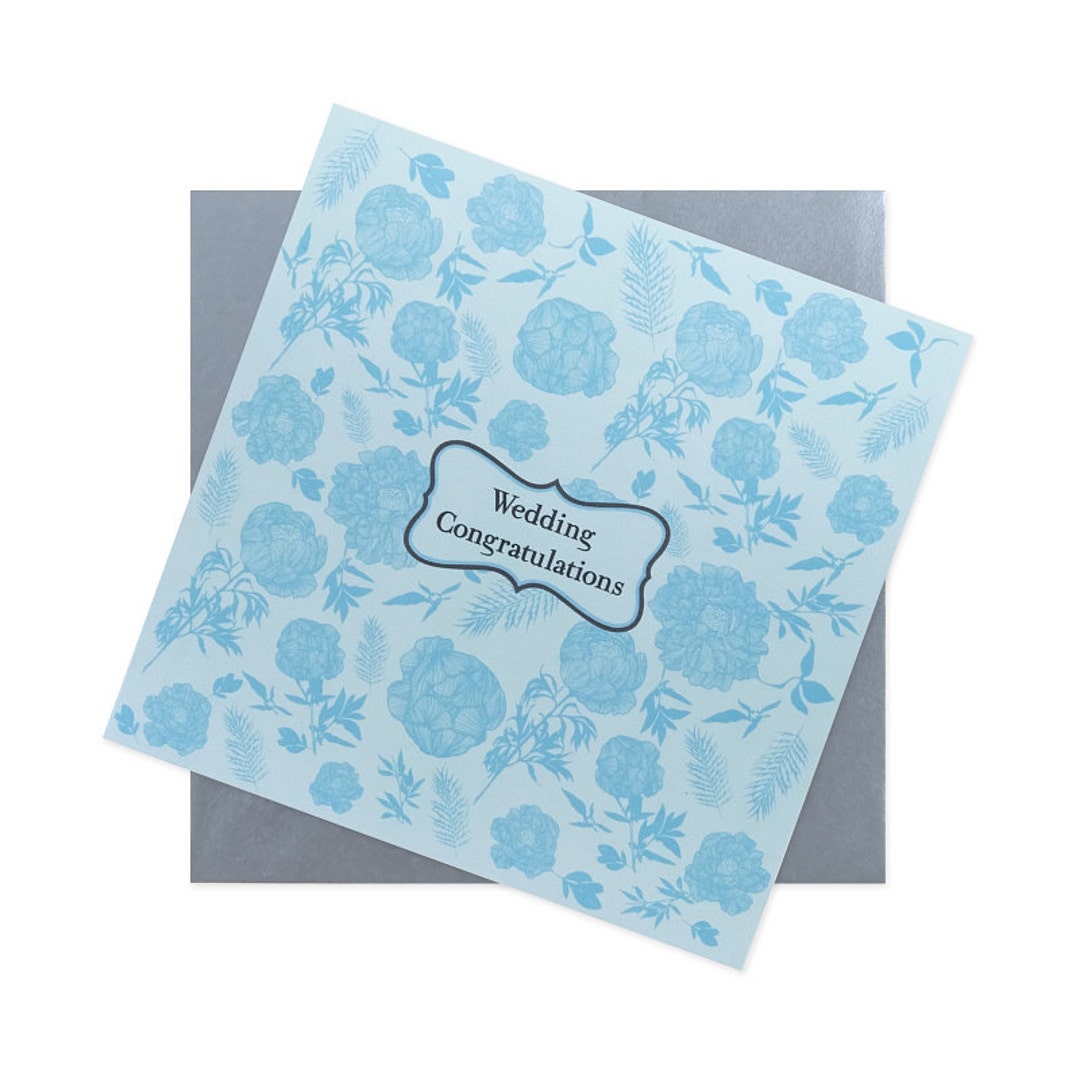 Wedding Congratulations Card - Blue With Silver Envelope - Etsy
