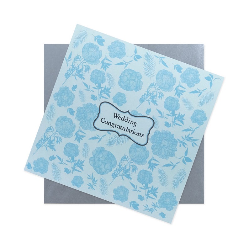 Wedding Congratulations Card Blue With Silver Envelope - Etsy