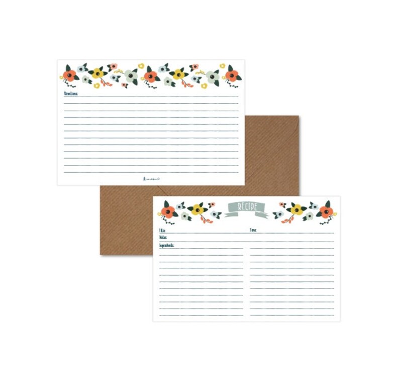 Pack of 5 Pretty Floral Recipe Cards | Etsy