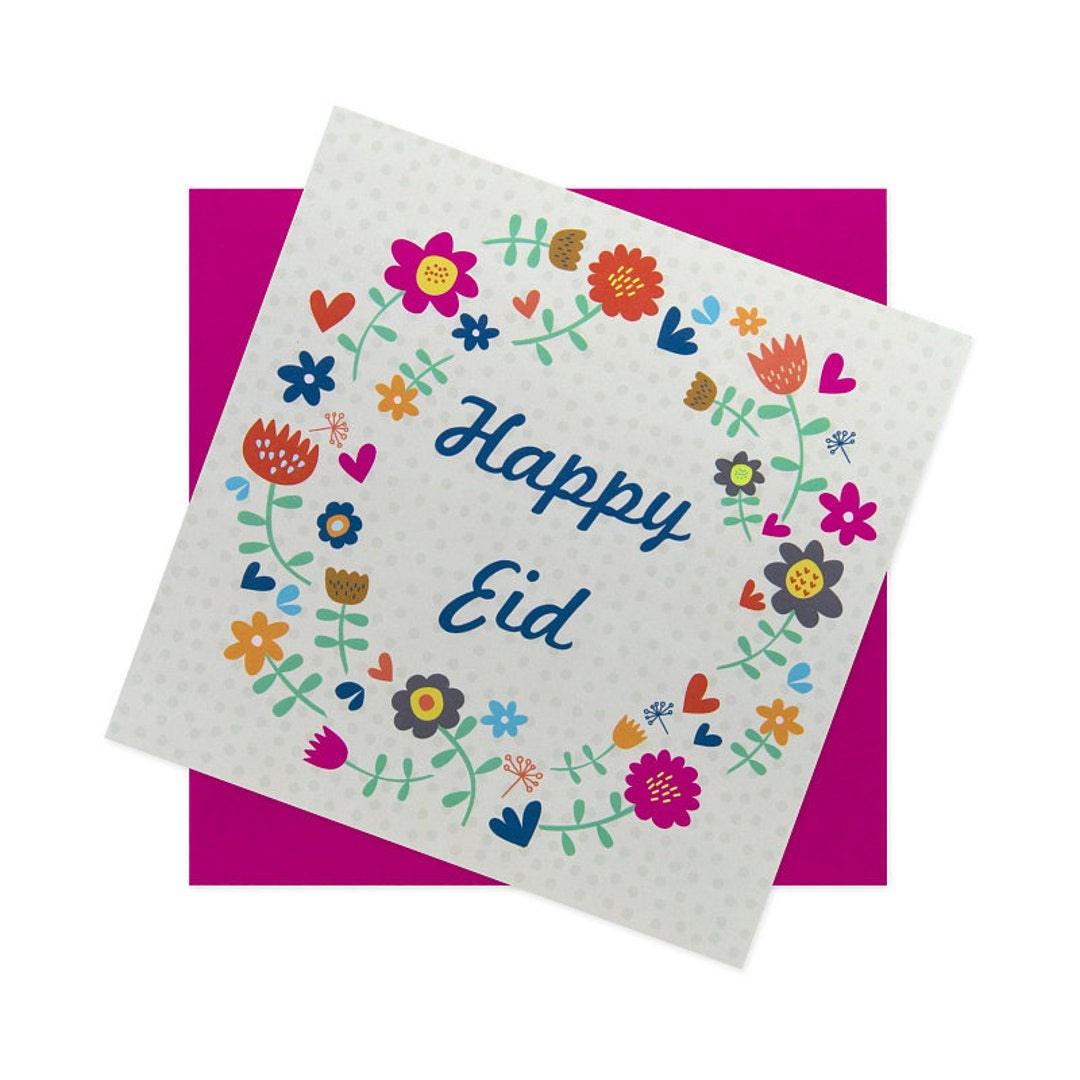 Happy Eid Card - Floral Wreath Design With a Pink Envelope - Etsy